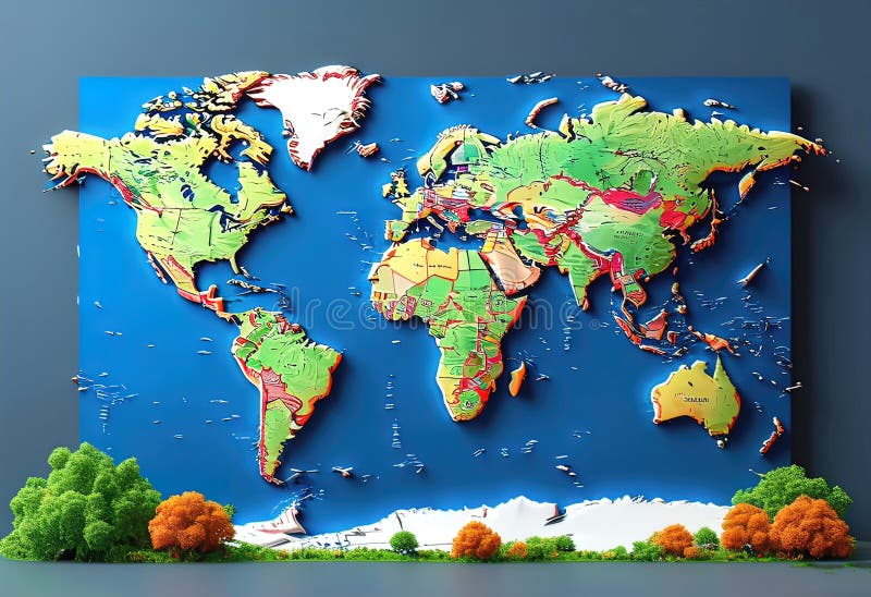 A Simplified Representation of a World Map. Vector Style, 3D Rendering ...