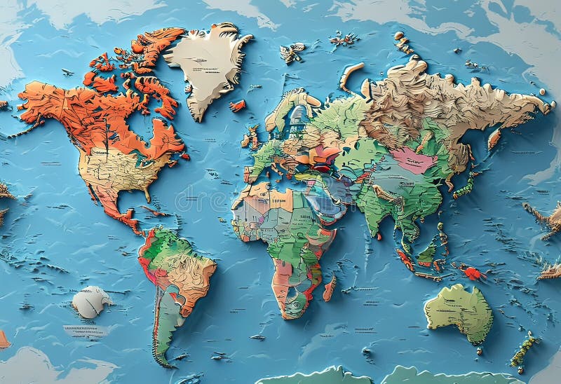 A Simplified Representation of a World Map. Vector Style, 3D Rendering ...