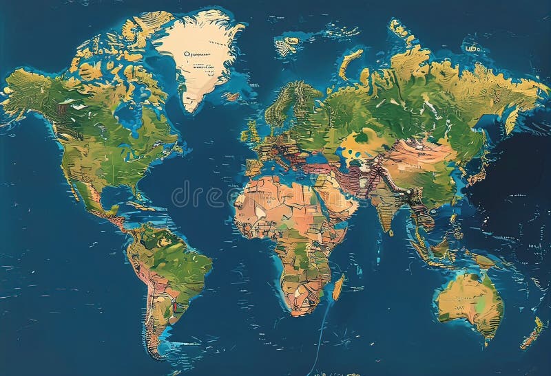 A Simplified Representation of a World Map. Vector Style, 3D Rendering ...