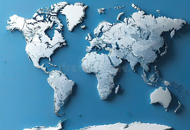 A Simplified Representation of a World Map. Vector Style, 3D Rendering ...