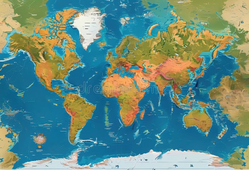 A Simplified Representation of a World Map. Vector Style, 3D Rendering ...