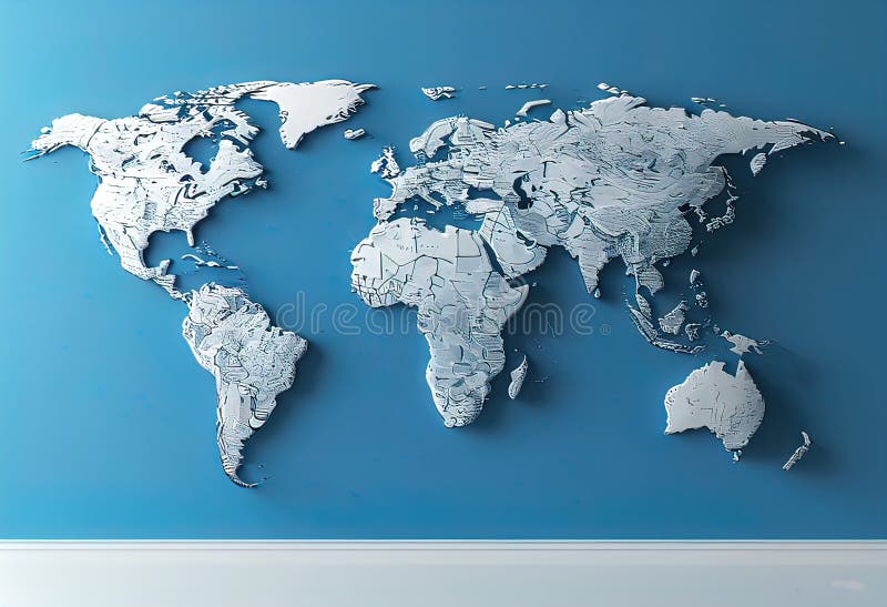 A Simplified Representation of a World Map. Vector Style, 3D Rendering ...