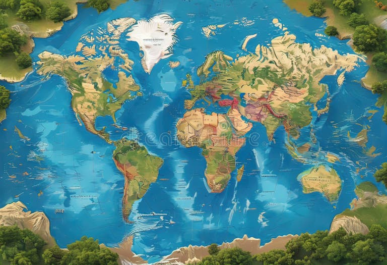 A Simplified Representation of a World Map. Vector Style, 3D Rendering ...