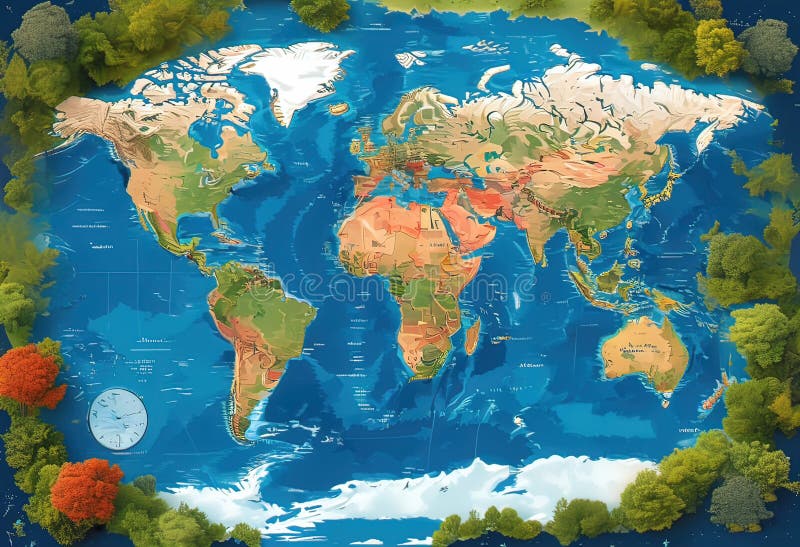 A Simplified Representation of a World Map. Vector Style, 3D Rendering ...