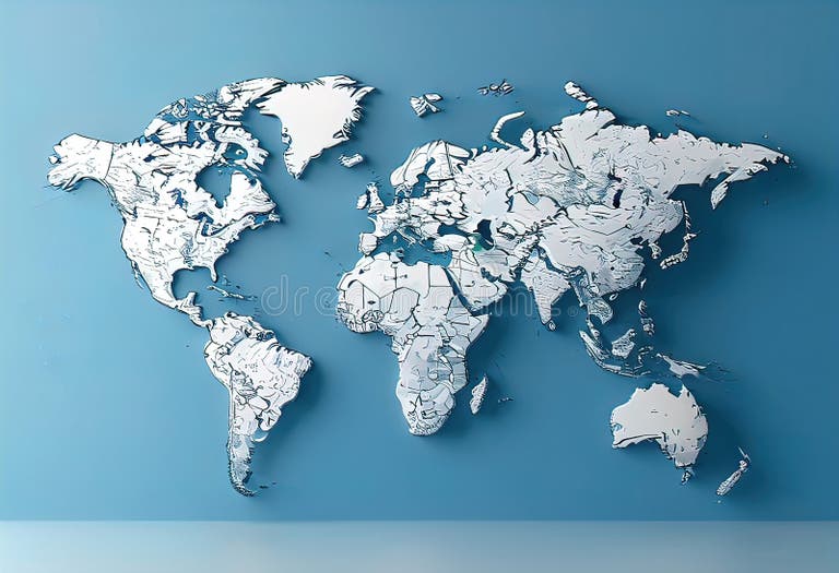 A Simplified Representation of a World Map. Vector Style, 3D Rendering ...