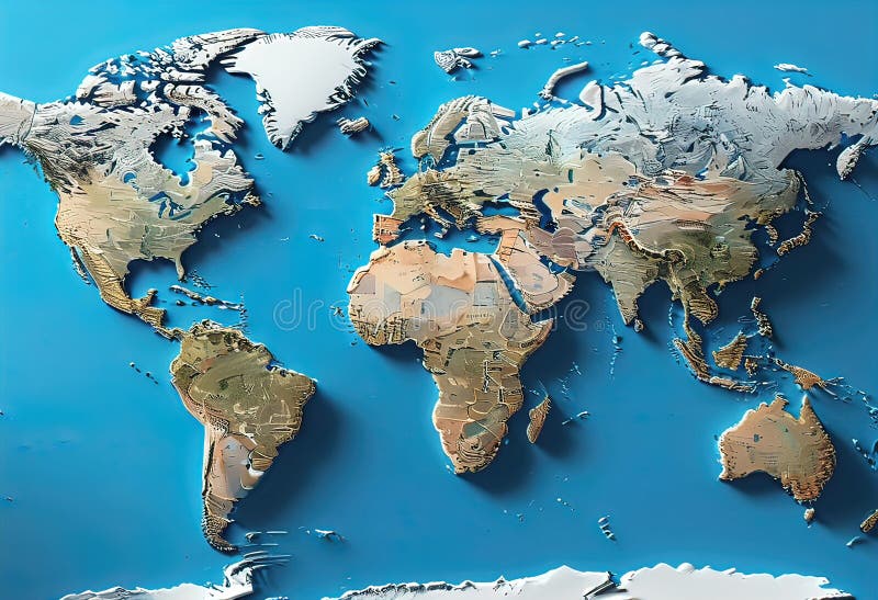 A Simplified Representation of a World Map. Vector Style, 3D Rendering ...