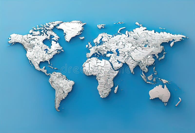 A Simplified Representation of a World Map. Vector Style, 3D Rendering ...