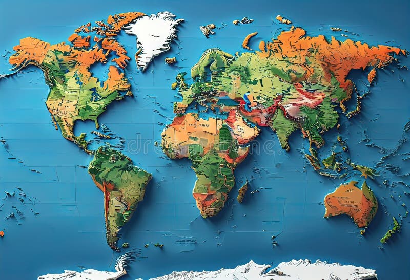 A Simplified Representation of a World Map. Vector Style, 3D Rendering ...
