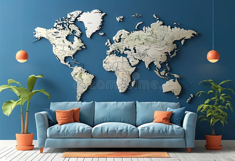 A Simplified Representation of a World Map. Vector Style, 3D Rendering ...