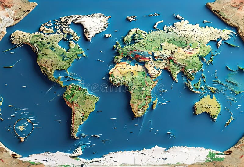 A Simplified Representation of a World Map. Vector Style, 3D Rendering ...