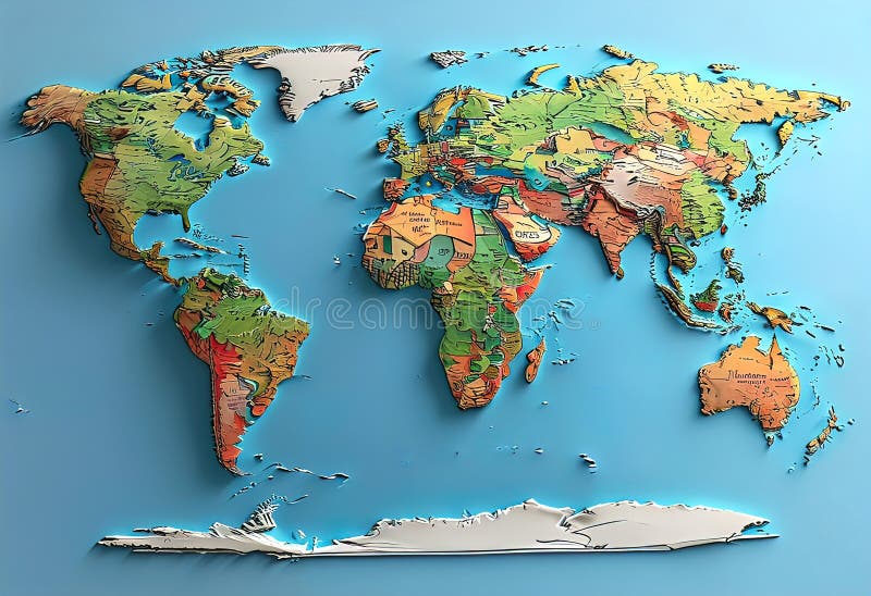 A Simplified Representation of a World Map. Vector Style, 3D Rendering ...