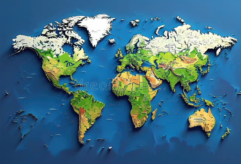 A Simplified Representation of a World Map. Vector Style, 3D Rendering ...
