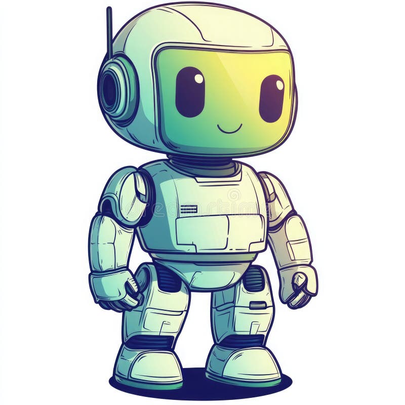 Cute Gradient Robot Character on White Background Stock Illustration ...