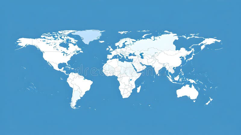 Simplified Stylized World Map on Blue Background, Educational and Web ...