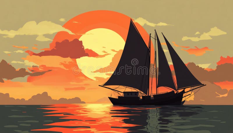 Simplified Variations of Junk Boat at Sunset with No Transparency or ...