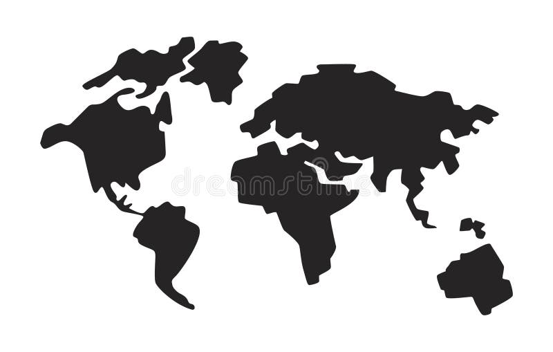 World Map without Distortions Black and White 2D Line Object Stock ...