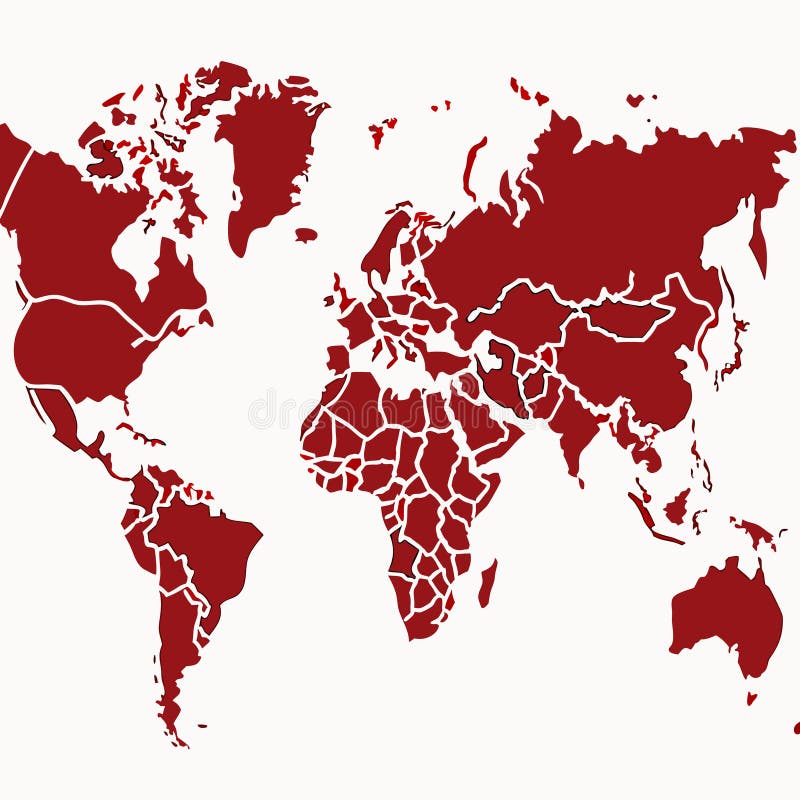 A Maroon World Map Showing Individual Countries Stock Vector ...