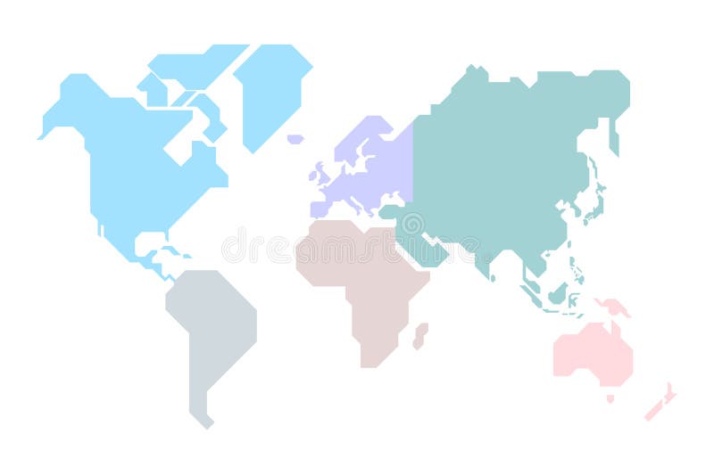 Simplified World Map Drawn with Sharp Straight Lines Different Colors ...