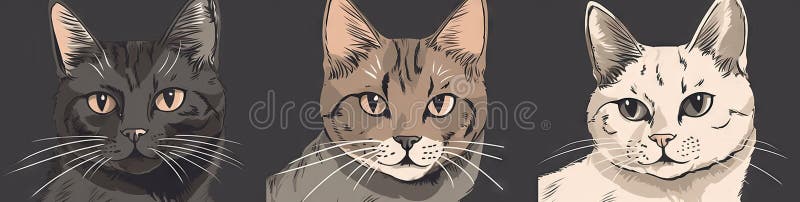Simplistic Cartoon Cat Portraits on White Background for Invitations ...