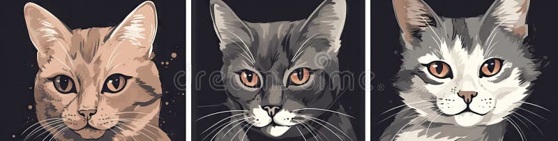 Simplistic Cartoon Cat Portraits on White Background for Invitations ...