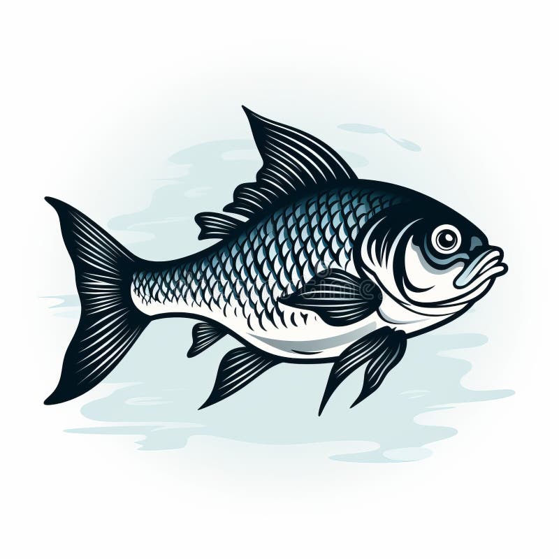 Simplistic Cartoon Fish Tattoo in Dark Silver and Light Blue Stock ...