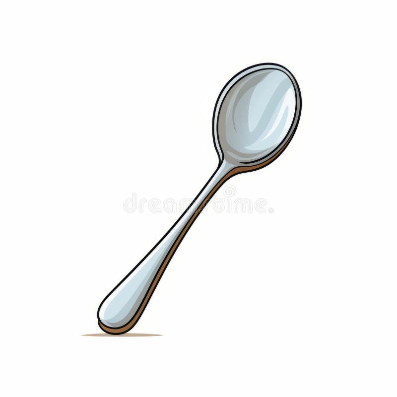 Simplistic Cartoon Spoon Illustration with Chrome-plated Solapunk Style ...