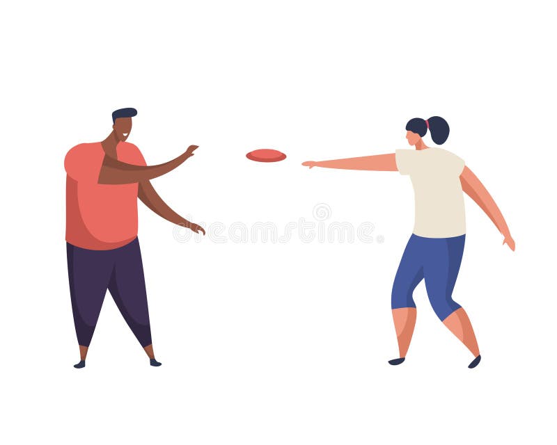 Simplistic Characters Playing Frisbee Game. Stock Vector - Illustration ...