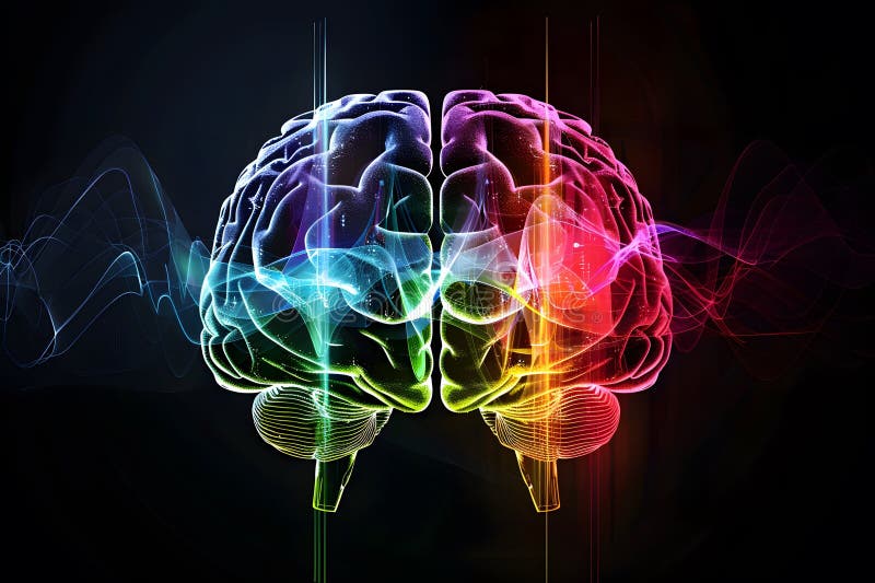 Simplistic 3D Illustration of Left and Right Brain with Colorful Sound ...
