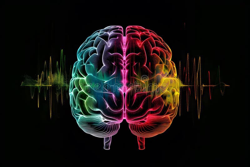 Simplistic 3D Illustration of Left and Right Brain with Colorful Sound ...