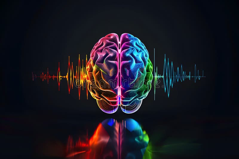 Simplistic 3D Render of Left and Right Brain with Sound Waves Stock ...