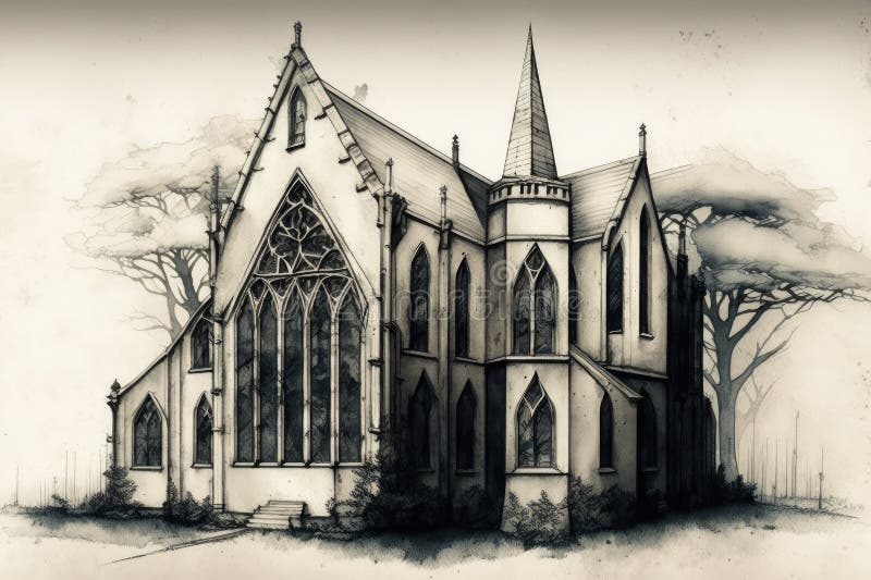 Simplistic Drawing of Gothic House, with Windows and Doors Drawn in ...