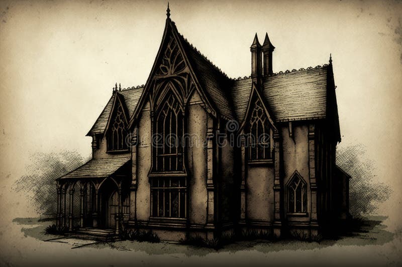 Simplistic Drawing of Gothic House, with Windows and Doors Drawn in ...