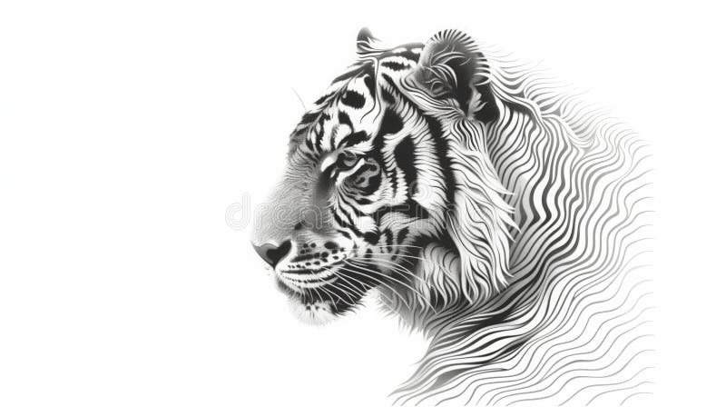 Simplistic Drawing Showcasing a White Tigers Face in Monochrome Stock ...