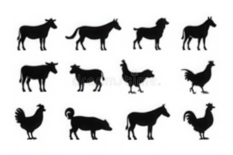 Simplistic Farm Silhouette Artwork: Animals in Vector Form on White ...