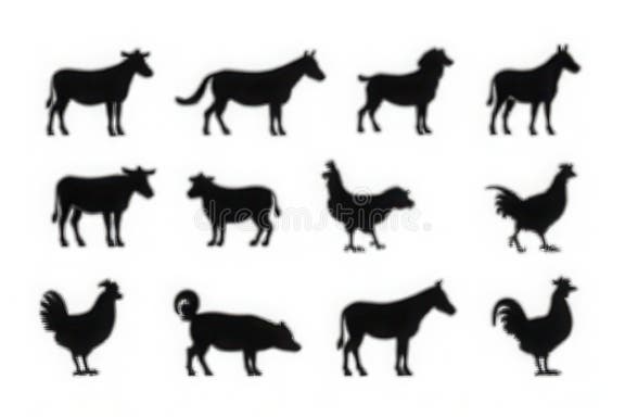 Simplistic Farm Silhouette Artwork: Animals in Vector Form on White ...