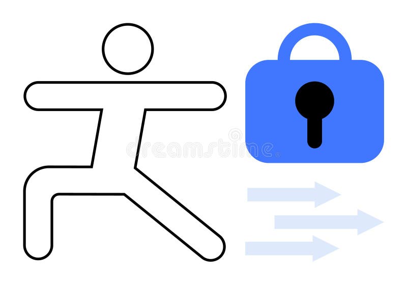 Simplistic Human Figure and Blue Lock Symbol Representing Security and ...