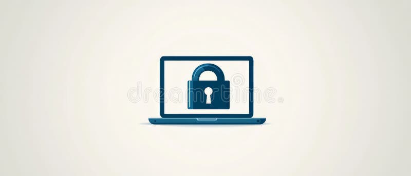 Simplistic Laptop with Glowing Blue Lock Icon on a Cream Background ...