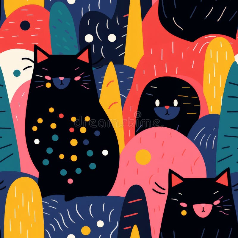 Simplistic and Modern Cat Repeat Pattern Stock Illustration ...