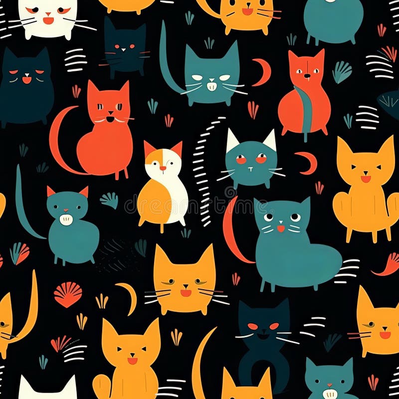 Simplistic and Modern Cat Repeat Pattern Stock Illustration ...