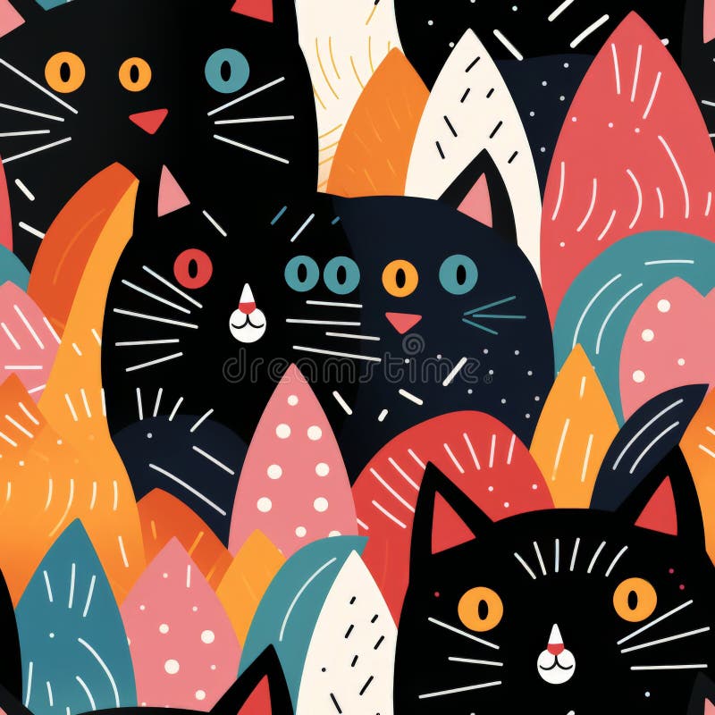Simplistic and Modern Cat Repeat Pattern Stock Illustration ...