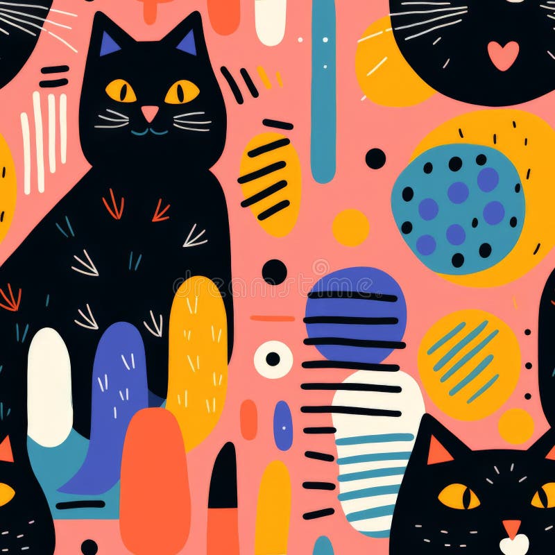 Simplistic and Modern Cat Repeat Pattern Stock Illustration ...