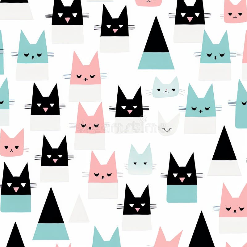 Simplistic and Modern Cat Repeat Pattern Stock Illustration ...