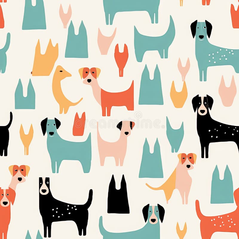 Simplistic and Modern Dog Repeat Pattern Stock Illustration ...