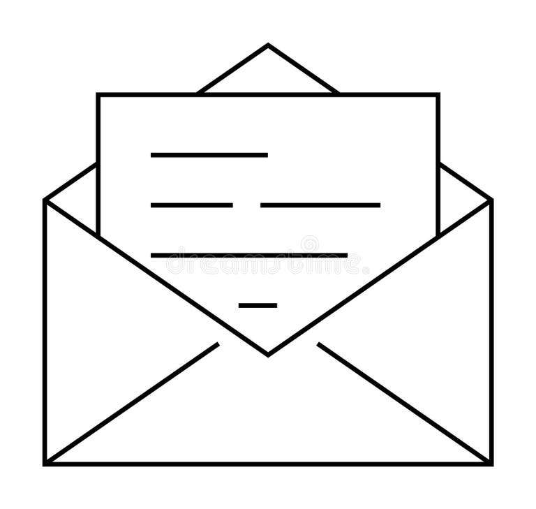 Simplistic Open Envelope with Letter - Basic Line Art Representation of ...
