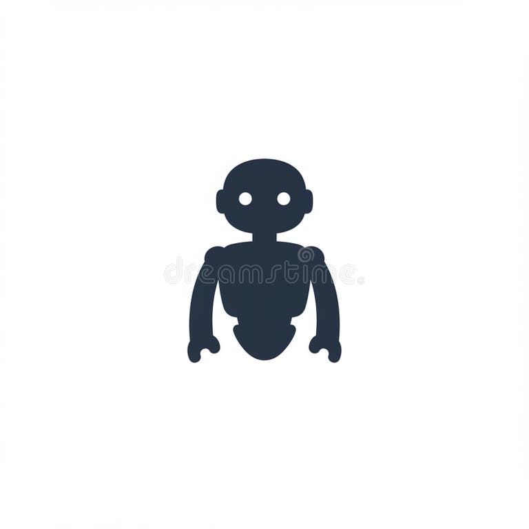 Simplistic Robot Icon with a Humanoid Form, Featuring a Round Head and ...