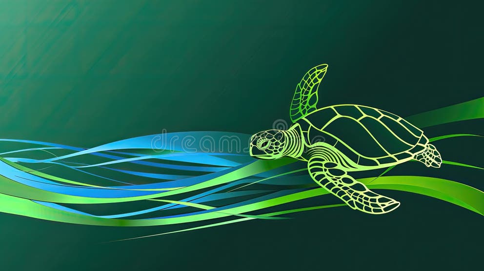 Simplistic Sea Turtle Design with Wave Patterns. Stock Illustration ...