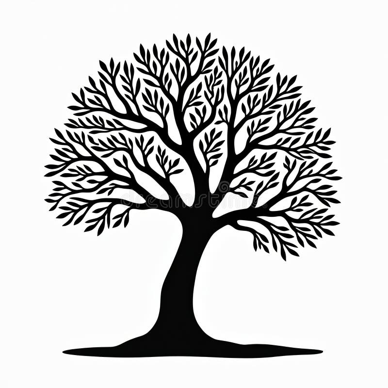 Simplistic Tree Silhouette Graphic, Presented in Stylized Flat Black ...