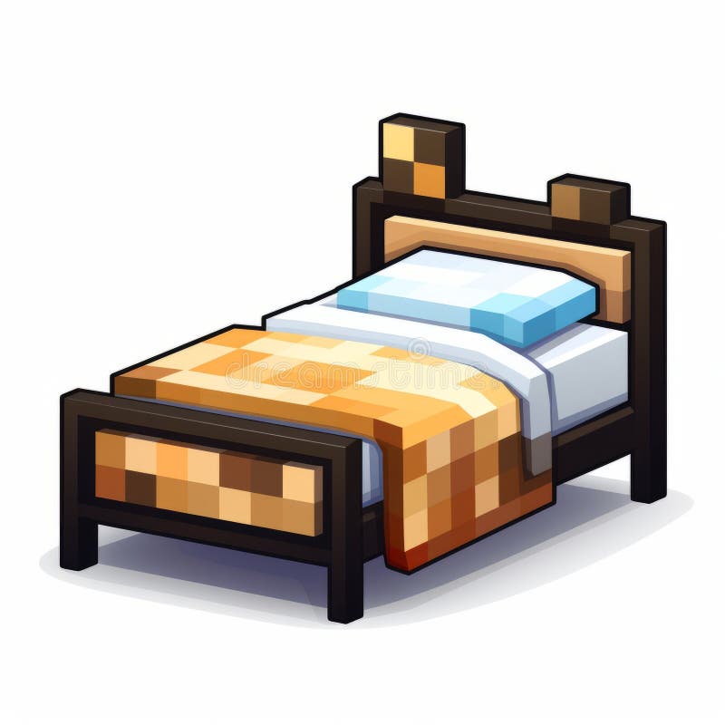 Simplistic Vector Art Cartoon Minecraft Bed with Distinctive Character ...