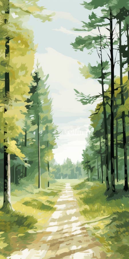 Simplistic Vector Art: Path through Forest Painting Stock Illustration ...