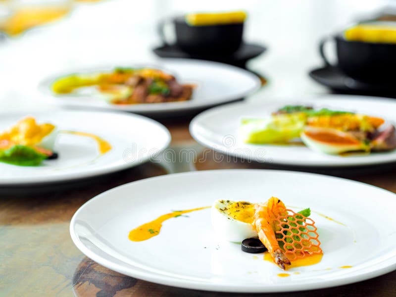 Simply Food with Good Taste. Food Composition. Prawn Dish. Dessert and ...